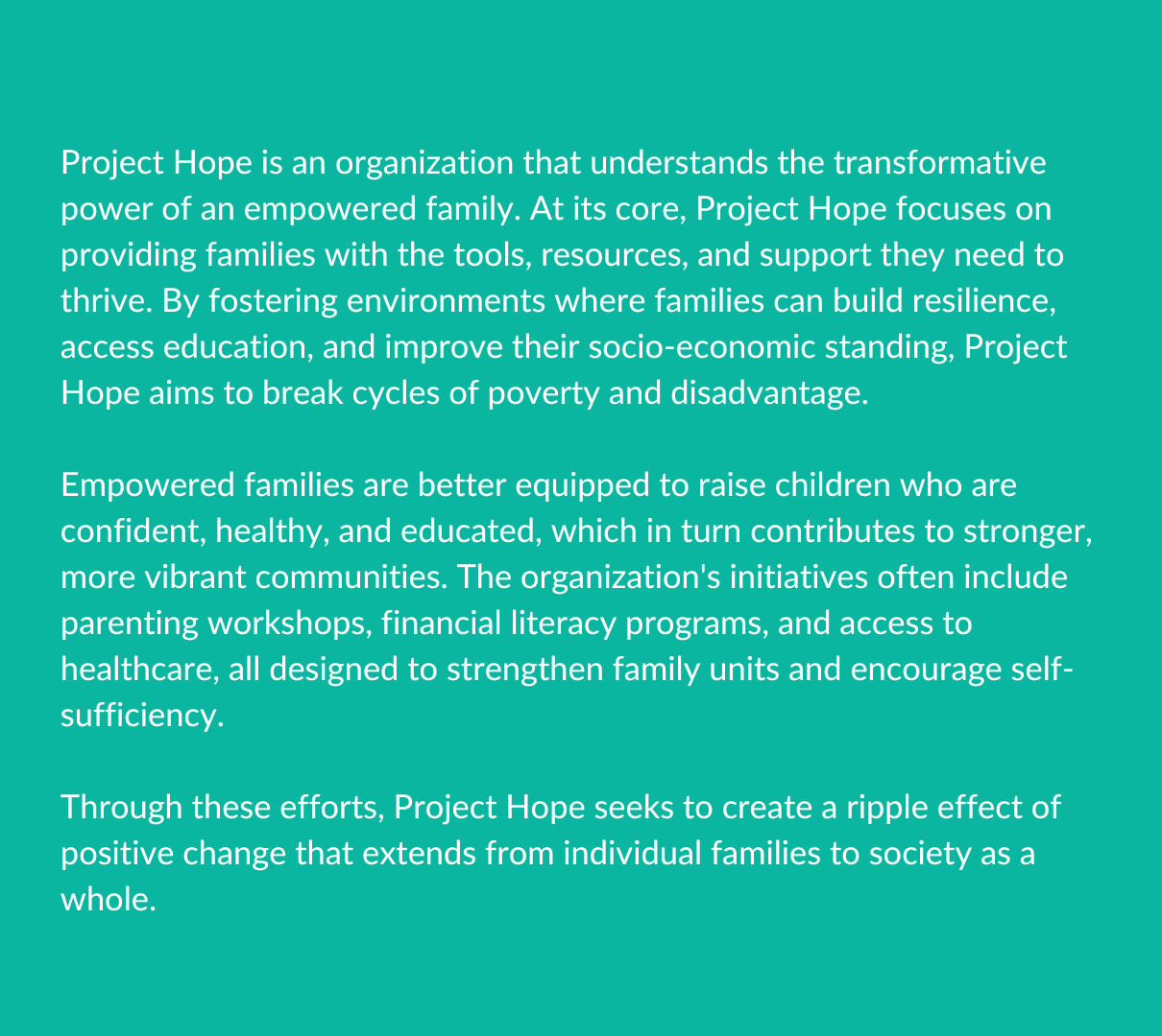 PROJECT HOPE – Enriching & Empowering Lives